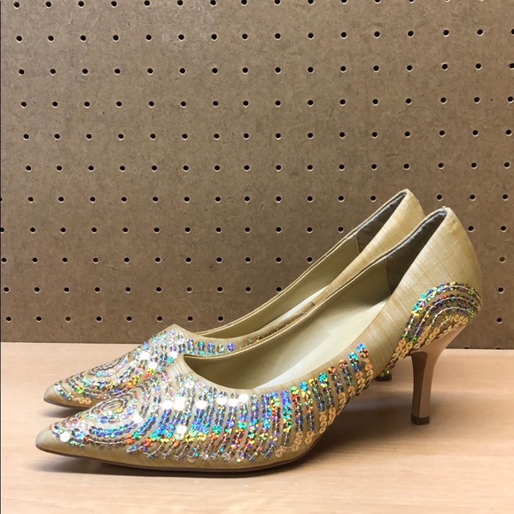 Rouge Helium | Shoes | Rouge Helium Nina Fabricshiny Heels Sz | Poshmark